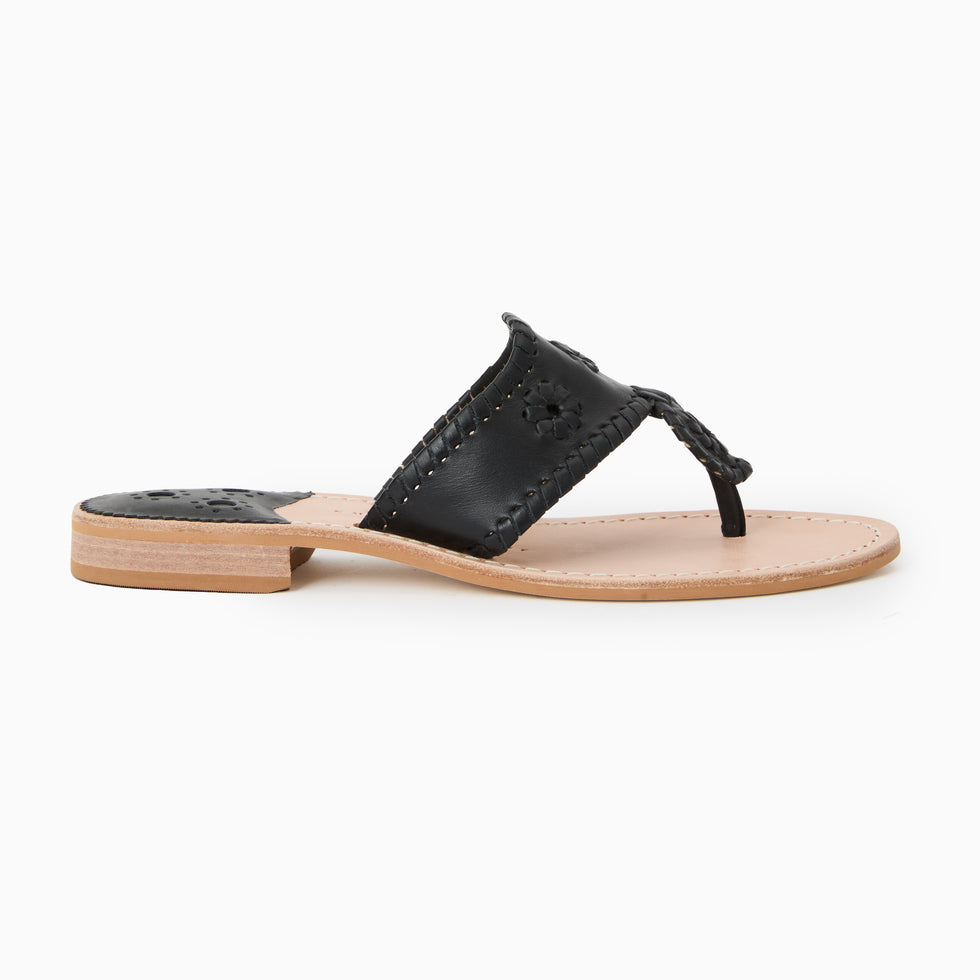 Jack Rogers Jacks Flat Sandal Wide in Black– Wide Fit Metallic Leather ...