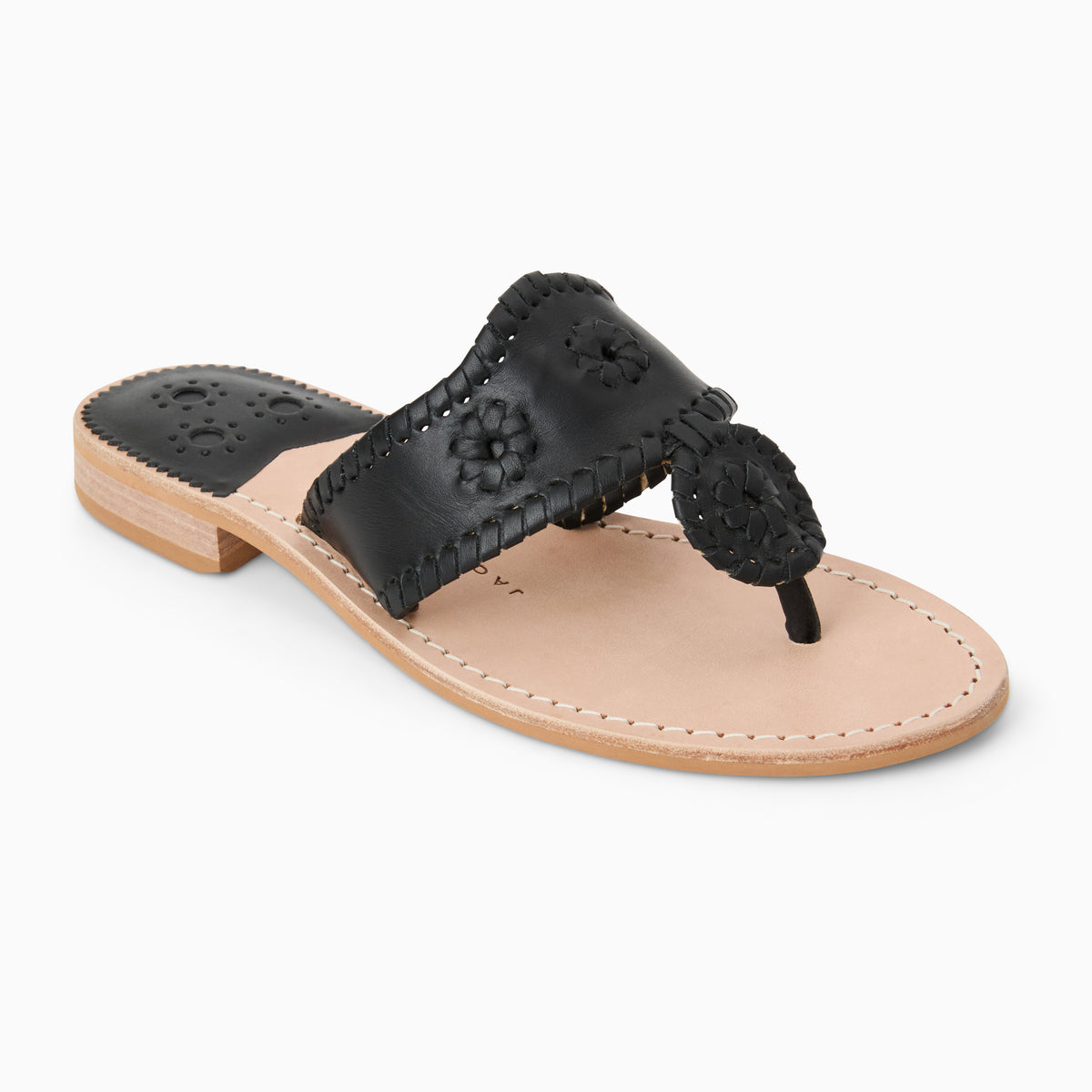 Jack Rogers Jacks Flat Sandal Wide in Black– Wide Fit Metallic Leather ...