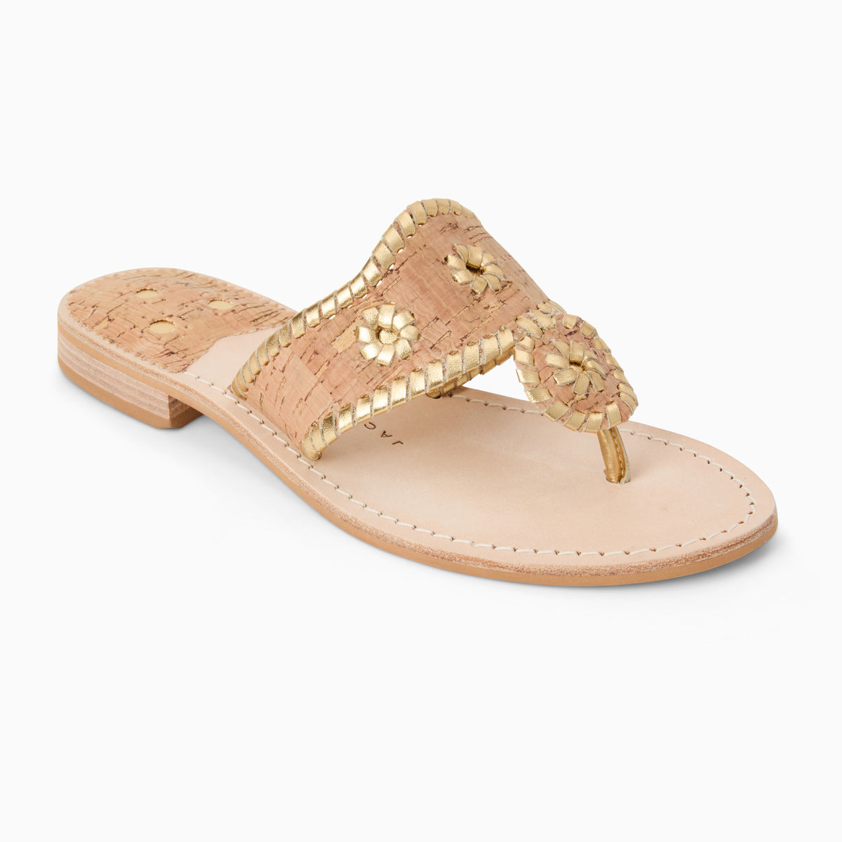 Jack Rogers Jacks Flat Sandal in Cork & Gold – Leather Thong Sandals ...
