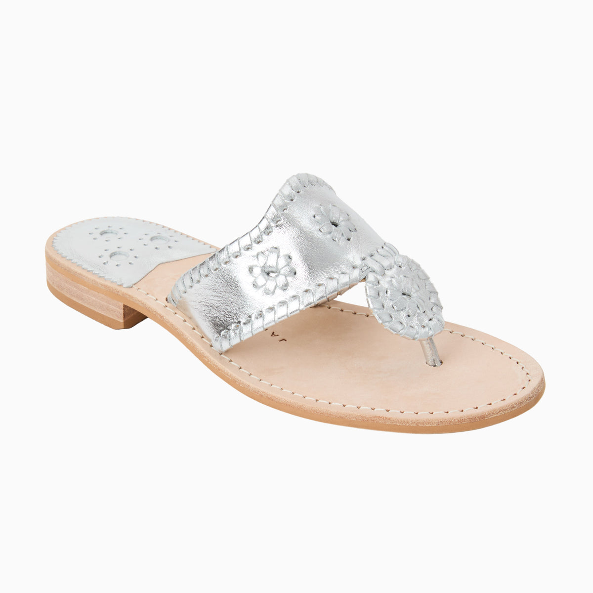 Jack Rogers Jacks Flat Sandal Wide in Silver– Wide Fit Metallic Leather ...