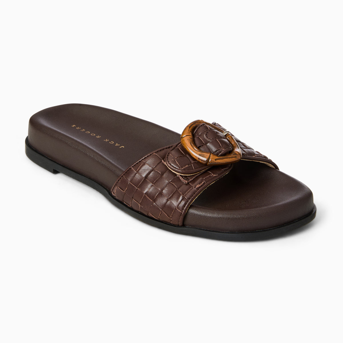 Jack Rogers Essex Slide in Hot Fudge – Embossed Leather Slide Sandals ...