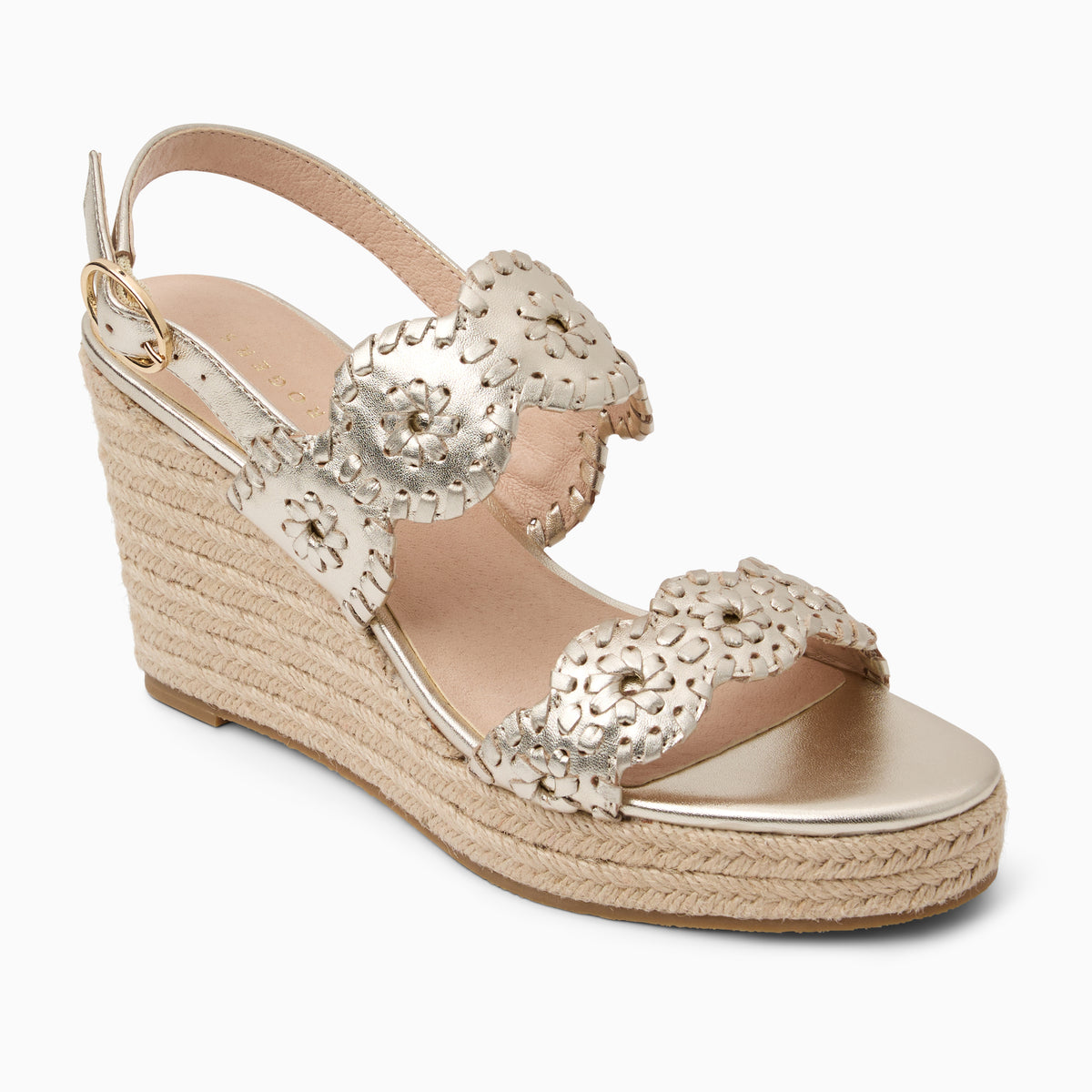 Jack Rogers Laurin Wedge Heels — Platinum Metallic Nappa – Jack Rogers USA