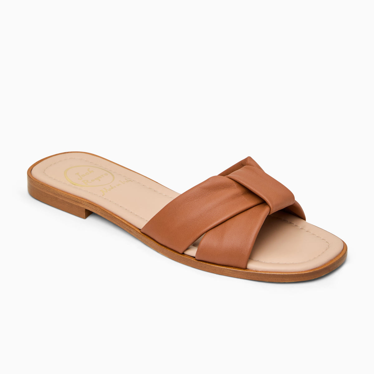 Monica Slide by Jack Rogers in Cuoio Brown | Leather Slide Sandals with ...